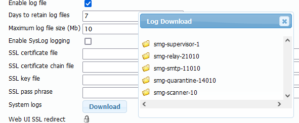 Where are the Secure Messaging Gateway (SMG) 7 log files located?